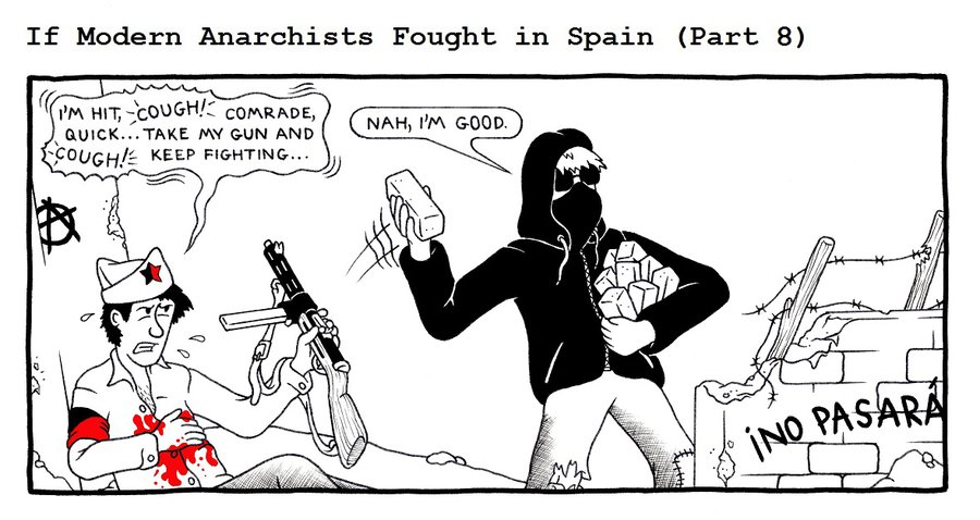 Excerpts from “If Modern Anarchists Fought in Spain” comics – NEW POWER